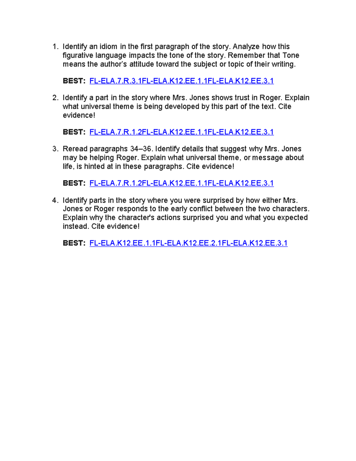 Questions for Thank You Ma'am - Identify an idiom in the first ...