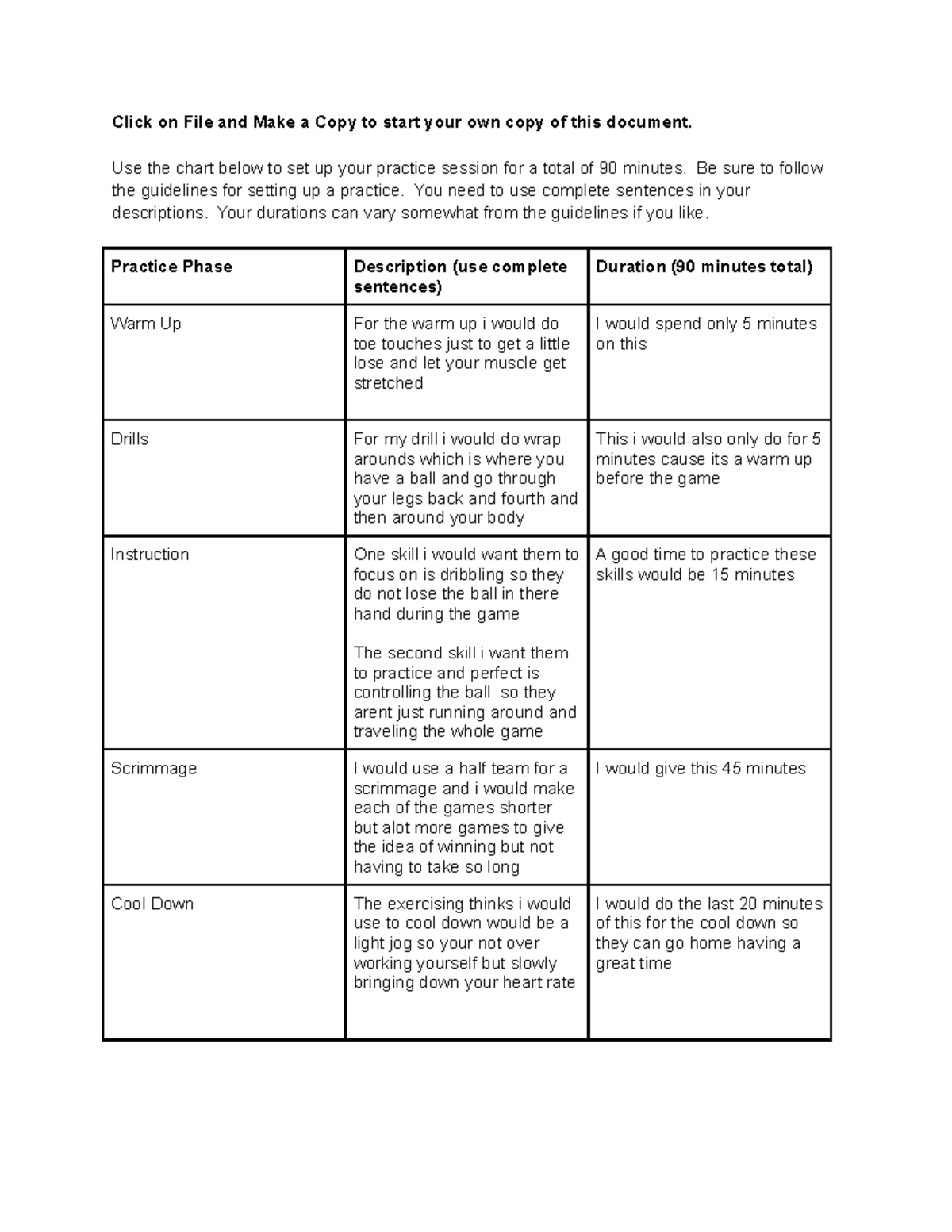 Copy of Practice Session Template - Click on File and Make a Copy to ...