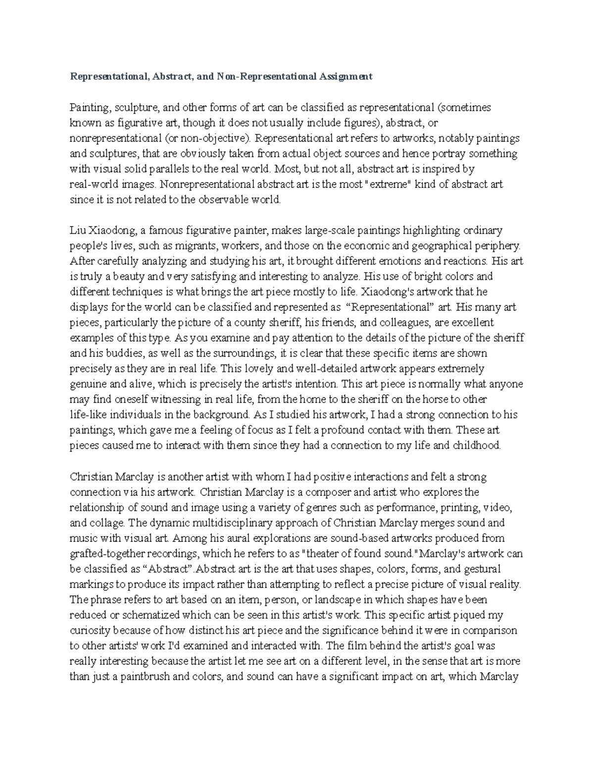 Representational Abstract And Non Representational Assignment