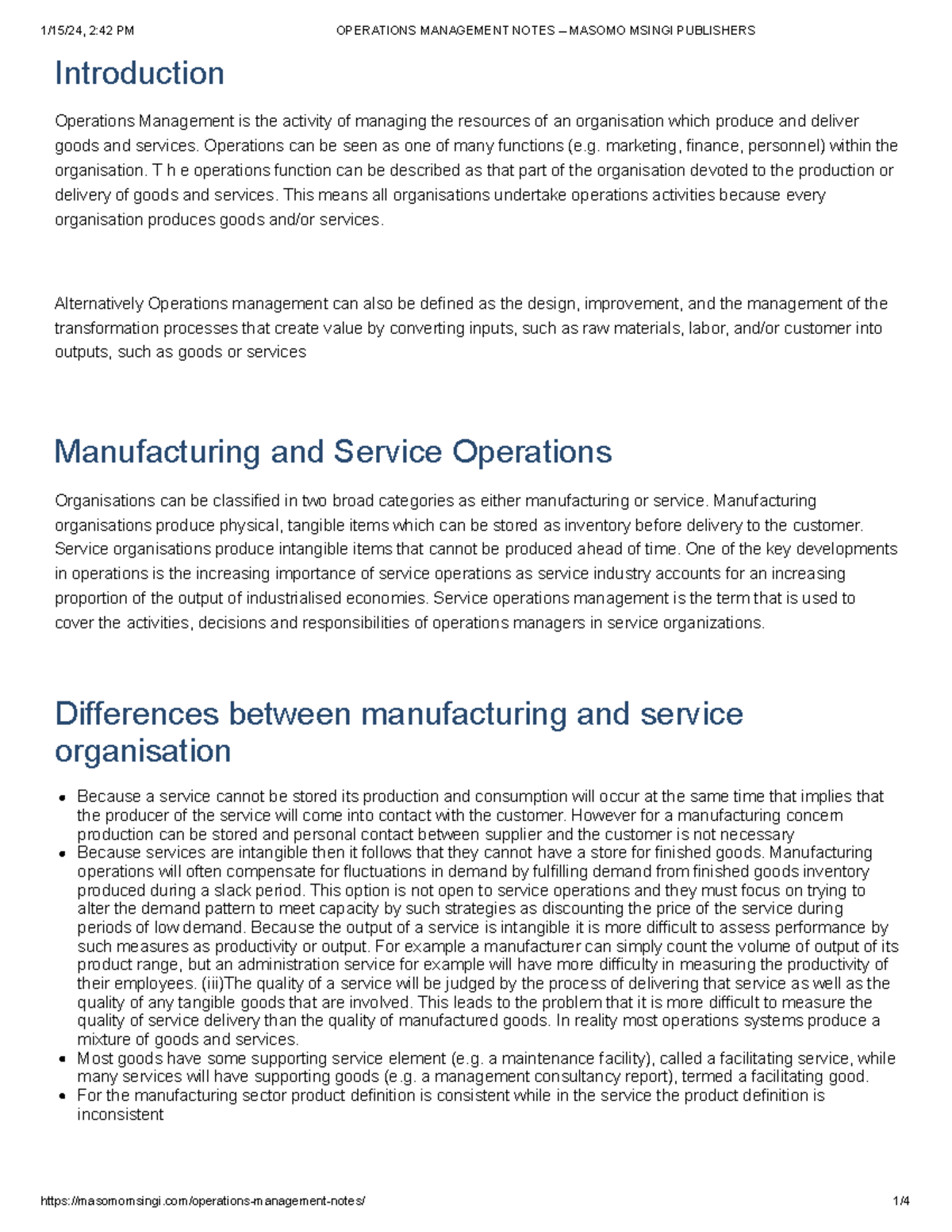 MANAGEMENT INTRODUCTION - Introduction Operations Management is the ...