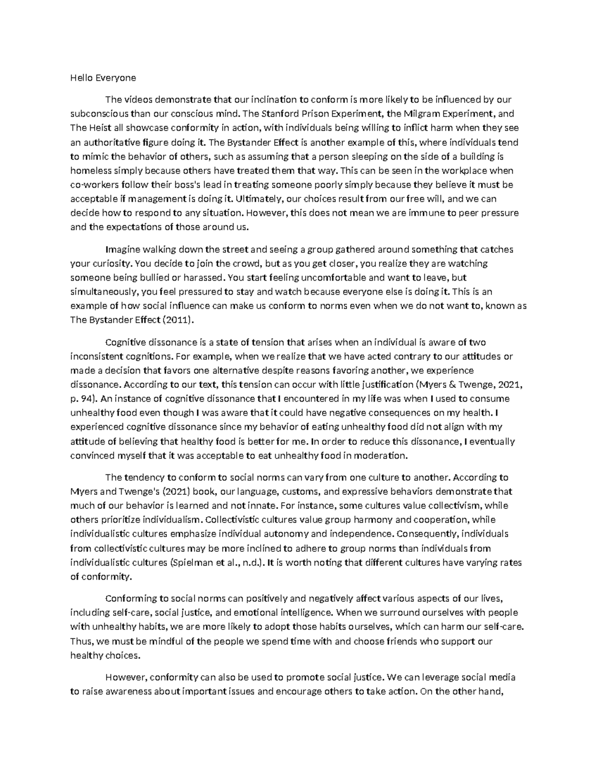 4-2 Discussion Board Theories of Social Psychology - Hello Everyone The ...