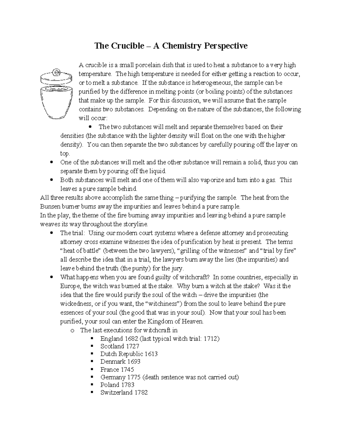 The Crucible - Introduction to classs. - The Crucible – A Chemistry ...