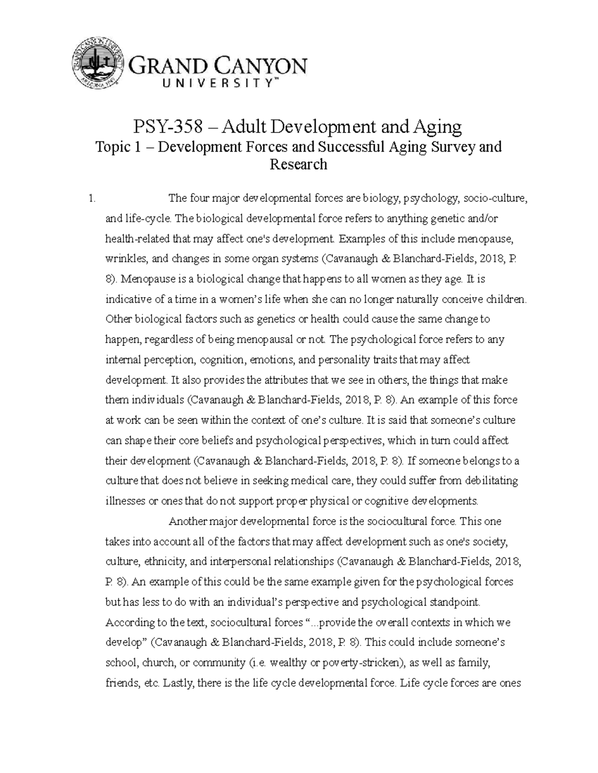 Week 1 Assign - PSY-358 – Adult Development and Aging Topic 1 ...