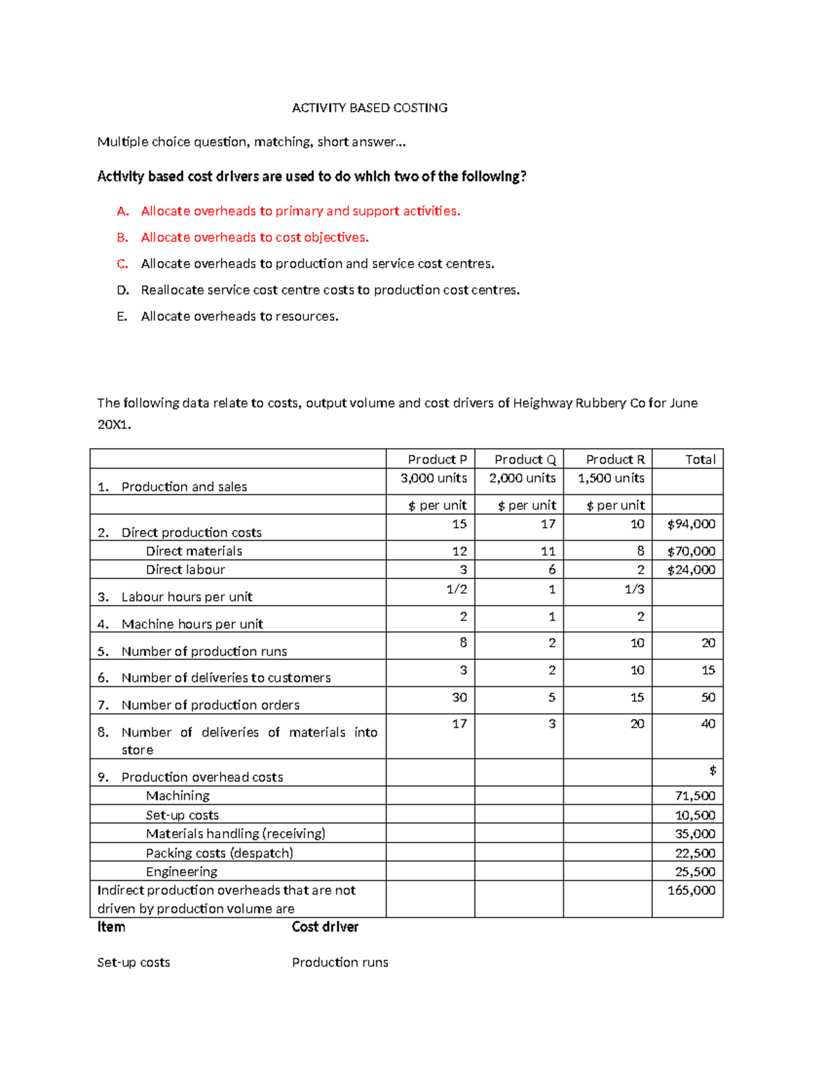 Part B-3,4a- Costing, ABC-gui SV - ACTIVITY BASED COSTING Multiple ...