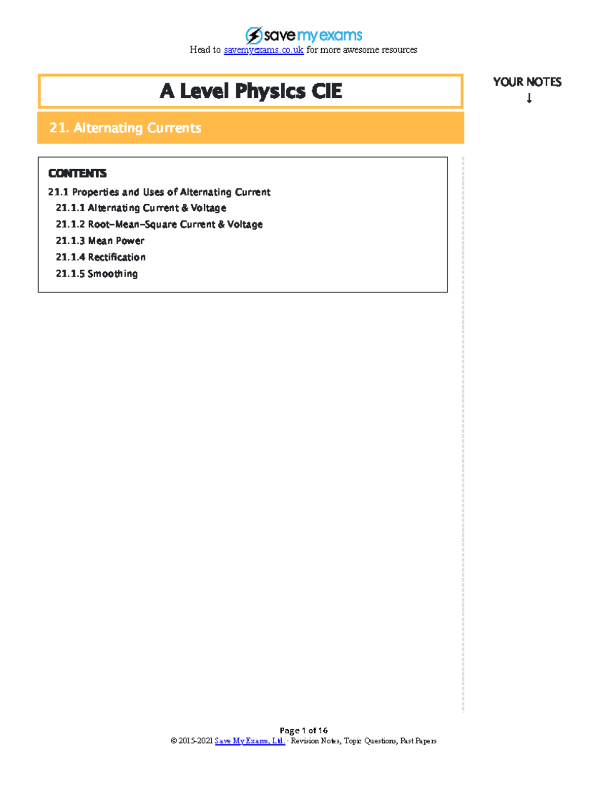Chapter 21 alternating currents - Page 1 of 16 A Level Physics CIE 21 ...