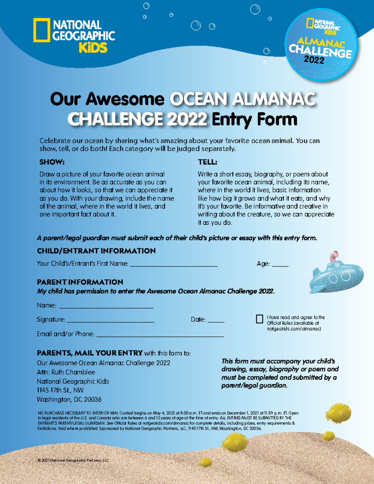 Almanac challenge 2022 form - CHILD/ENTRANT INFORMATION Your Child’s ...
