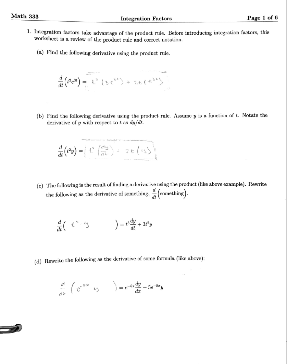 Integration Factors - MATH 333 - Studocu