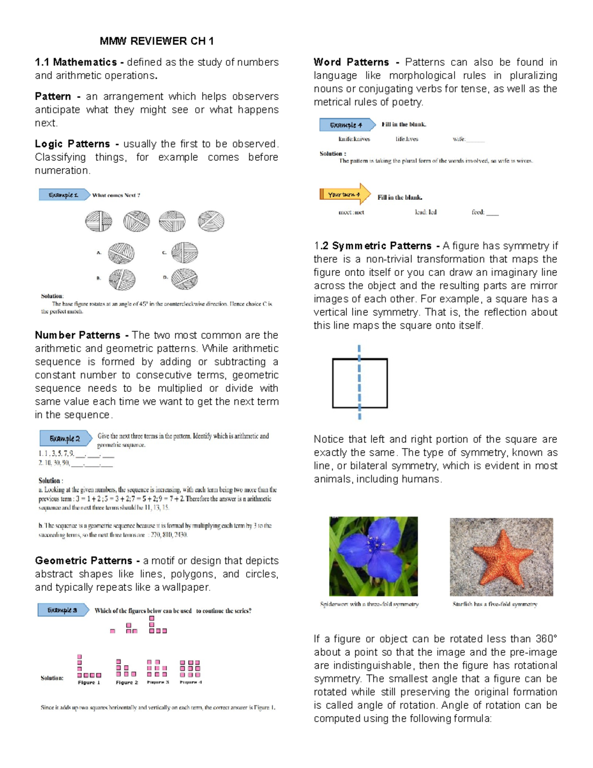 MMW Reviewer CH 1 2 - rev - MMW REVIEWER CH 1 1 Mathematics - defined ...