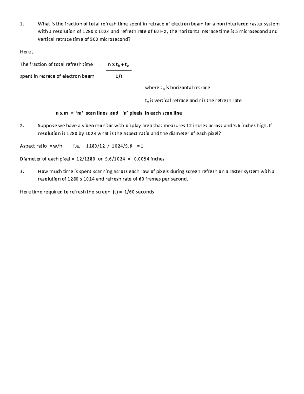 Computer Graphics Tutorial with solution - What is the fraction of ...