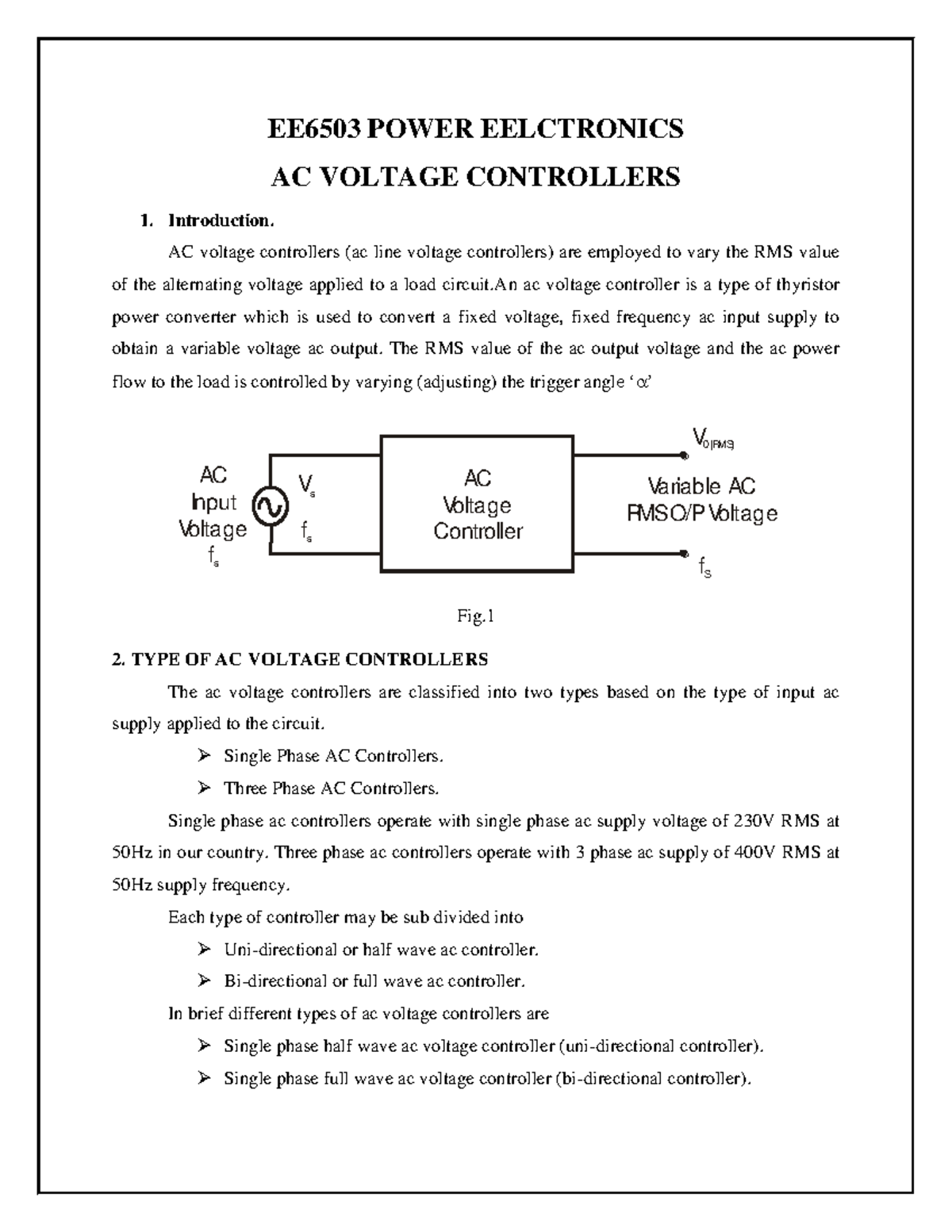 Ac voltage controllers - EE6503 POWER EELCTRONICS AC VOLTAGE CONTROLLERS Introduction. AC ...