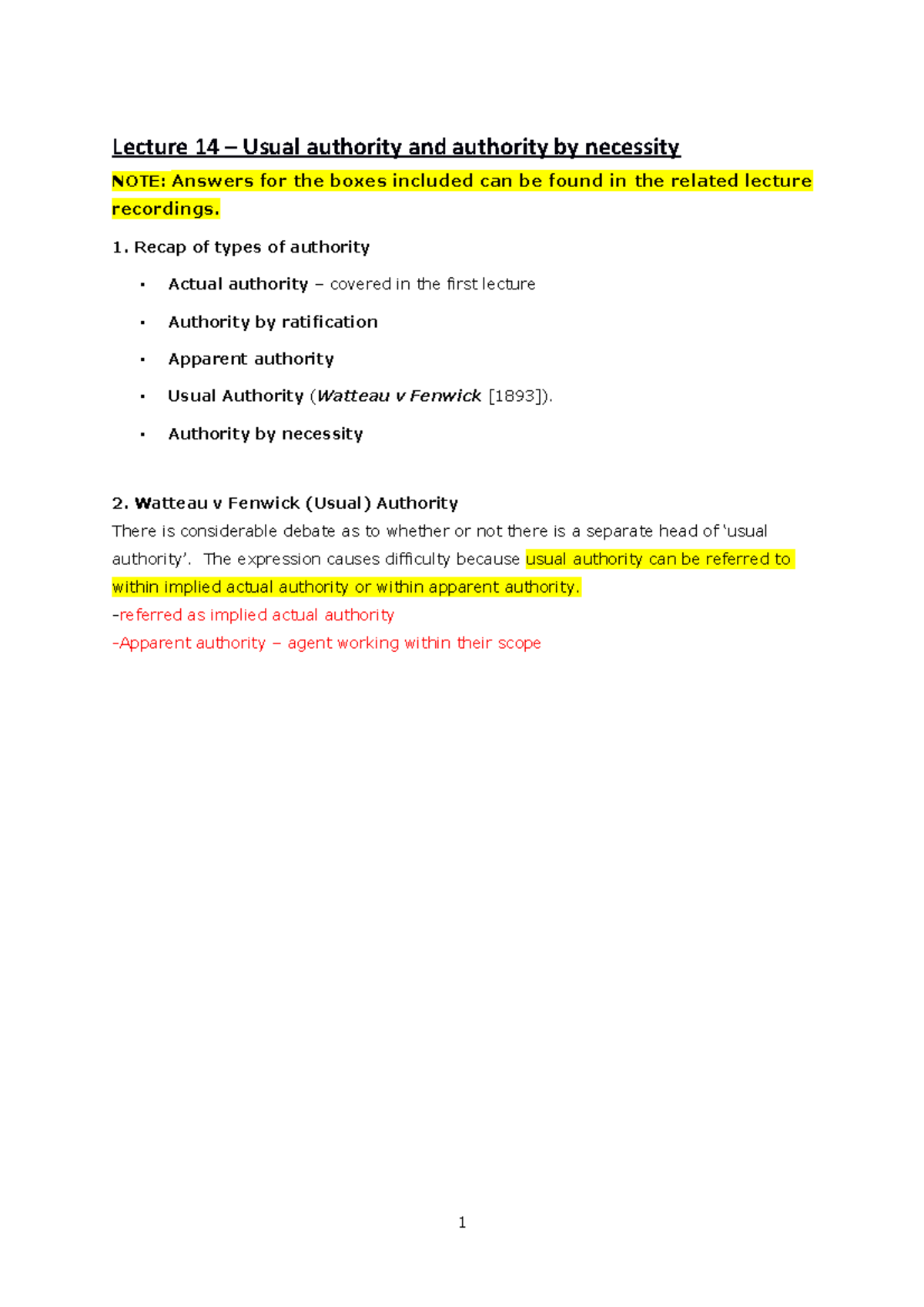 Lecture 14 - Usual authority and Authority by necessity - Lecture 14 ...