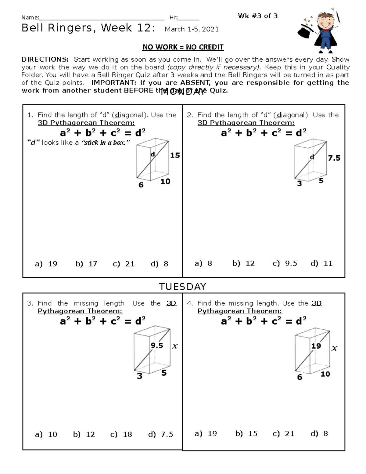 WEEK 12 BELL Ringer, 3-1-21 - Name: Hr: Bell Ringers, Week 12: March 1 ...