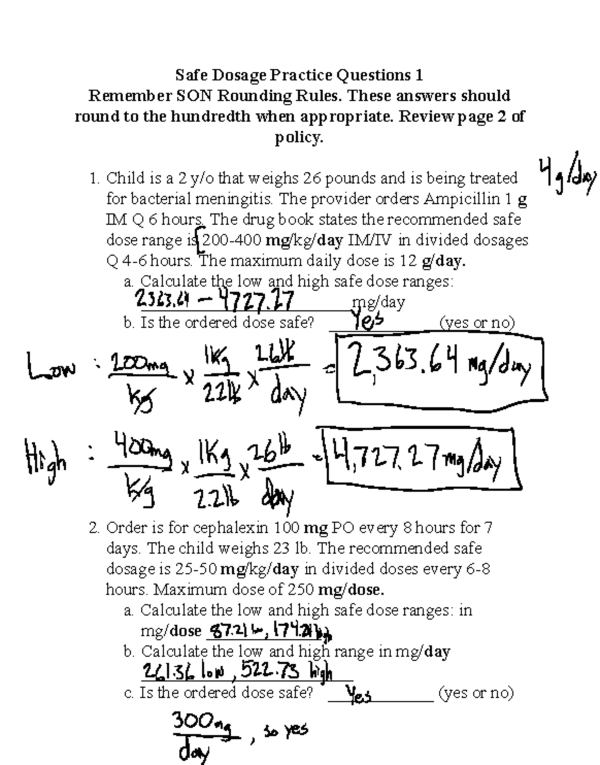 WEEK 9 CNSL Passports - math - Safe Dosage Practice Questions 1 ...