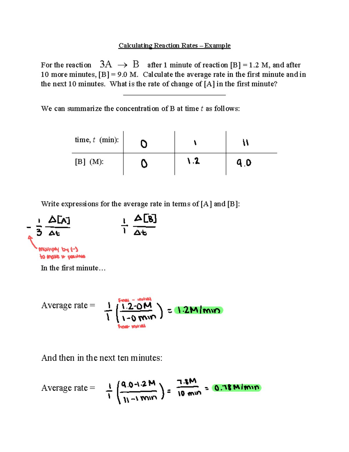 Chapter 11 Practice Problems - Calculating Reaction Rates – Example For ...