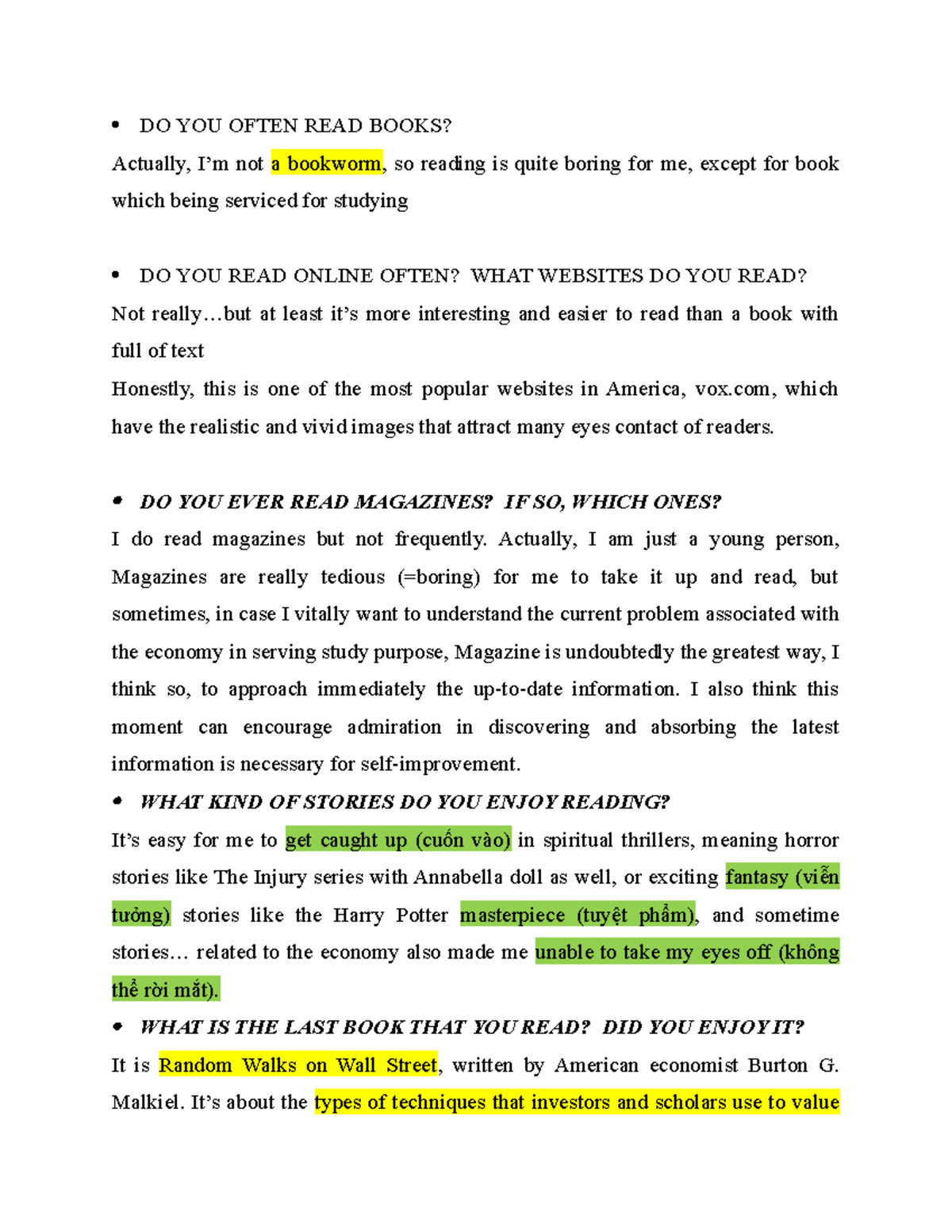 Speaking 9-BOOK - English - DO YOU OFTEN READ BOOKS? Actually, I’m not ...