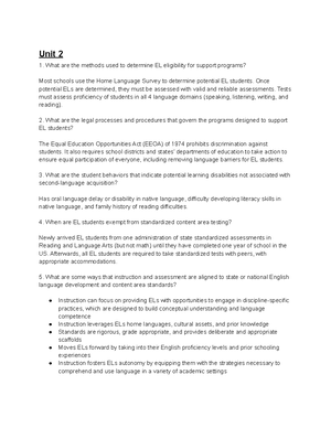 D096 Study Guide - Unit 2 1. What are the methods used to determine EL ...
