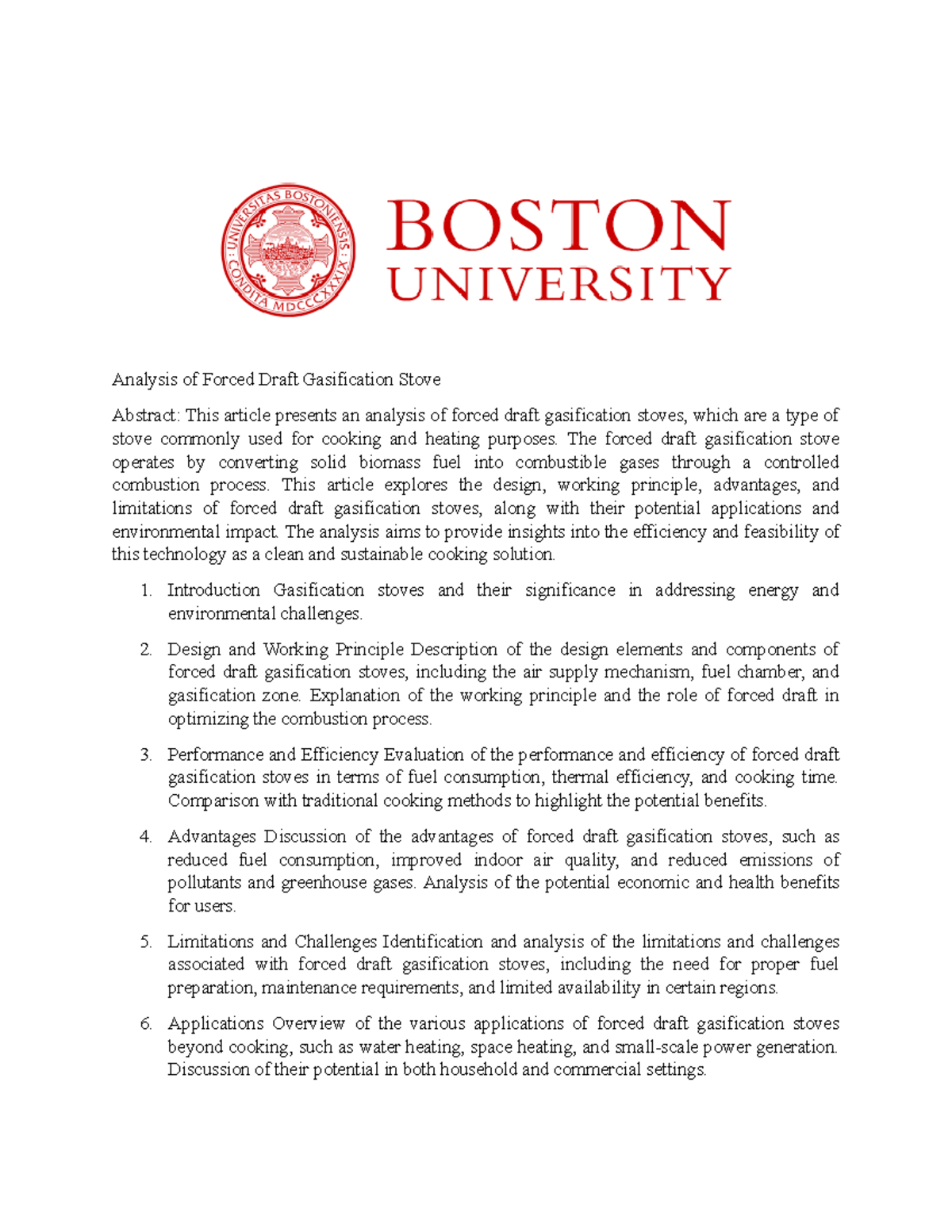 Analysis of Forced Draft Gasification Stove - Analysis of Forced Draft ...