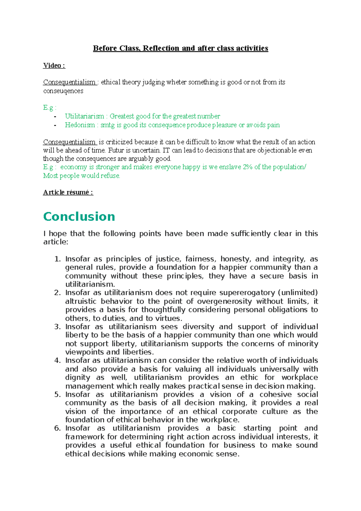 Before Class, Reflection and after class activities - Futur is ...