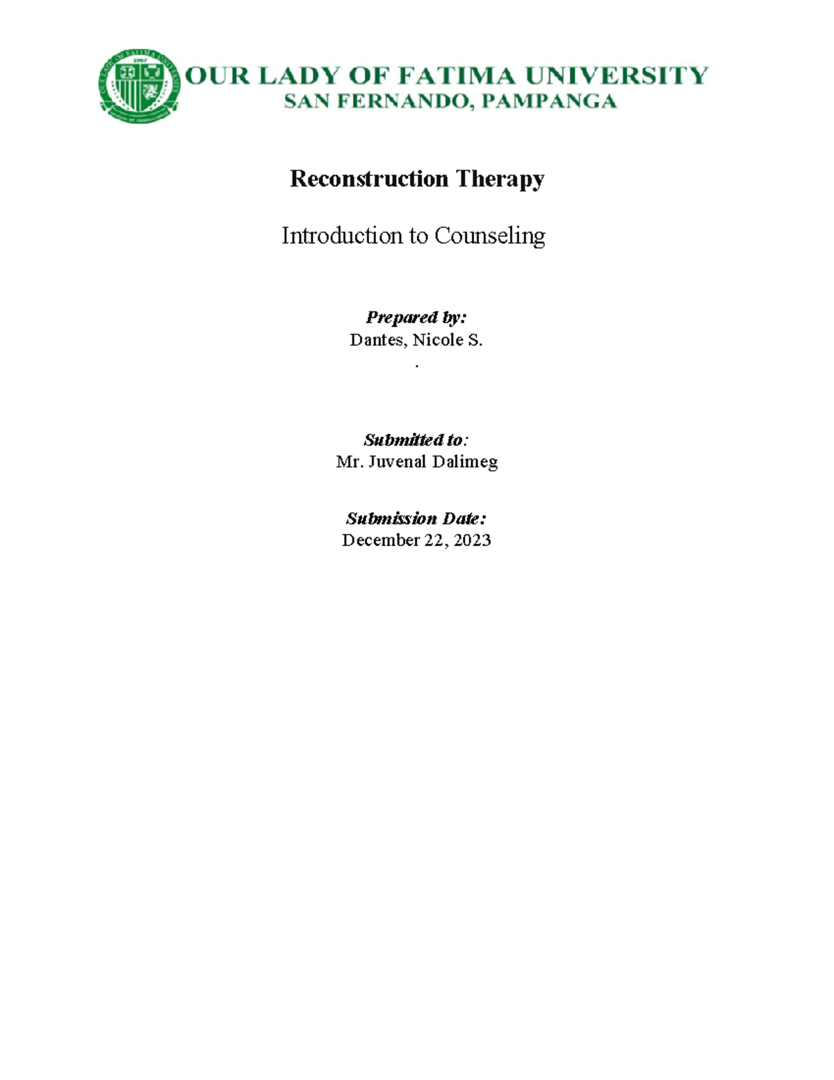 Reconstruction Therapy - Reconstruction Therapy Introduction to ...