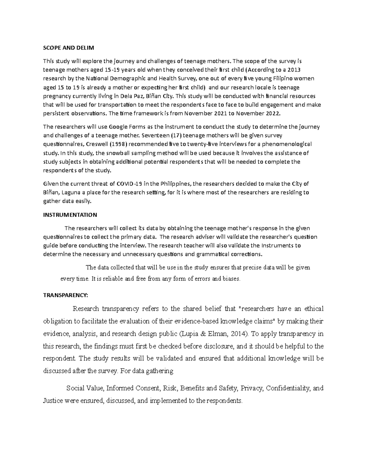 Scope AND Delim - NOTES - SCOPE AND DELIM This study will explore the ...