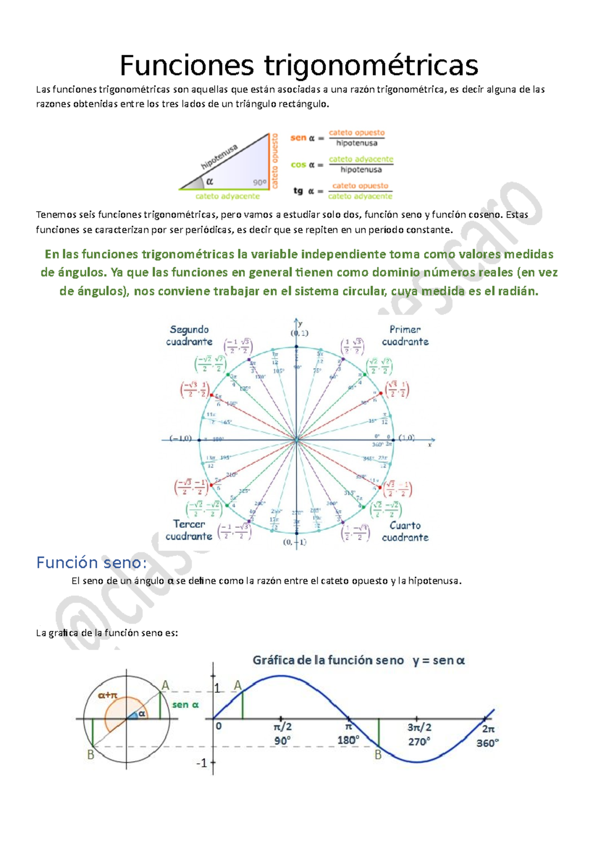 Funciones trigonometricas - Tenemos seis funciones trigonométricas ...