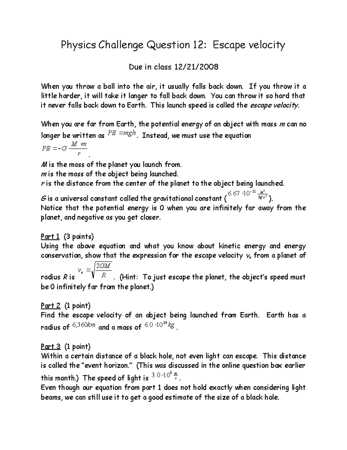 Escape Velocity - Just some practice for you to do so you can get a 100 ...