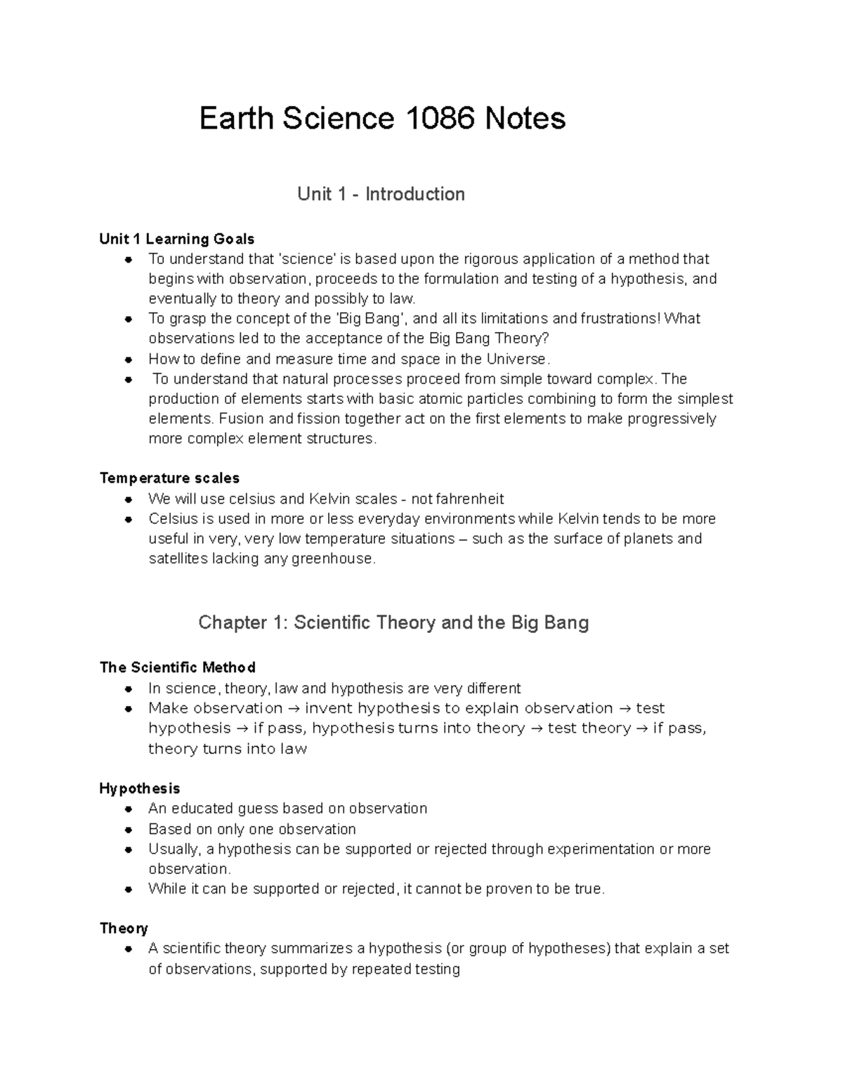Earth Sci 1086F Notes - Earth Science 1086 Notes Unit 1 - Introduction ...