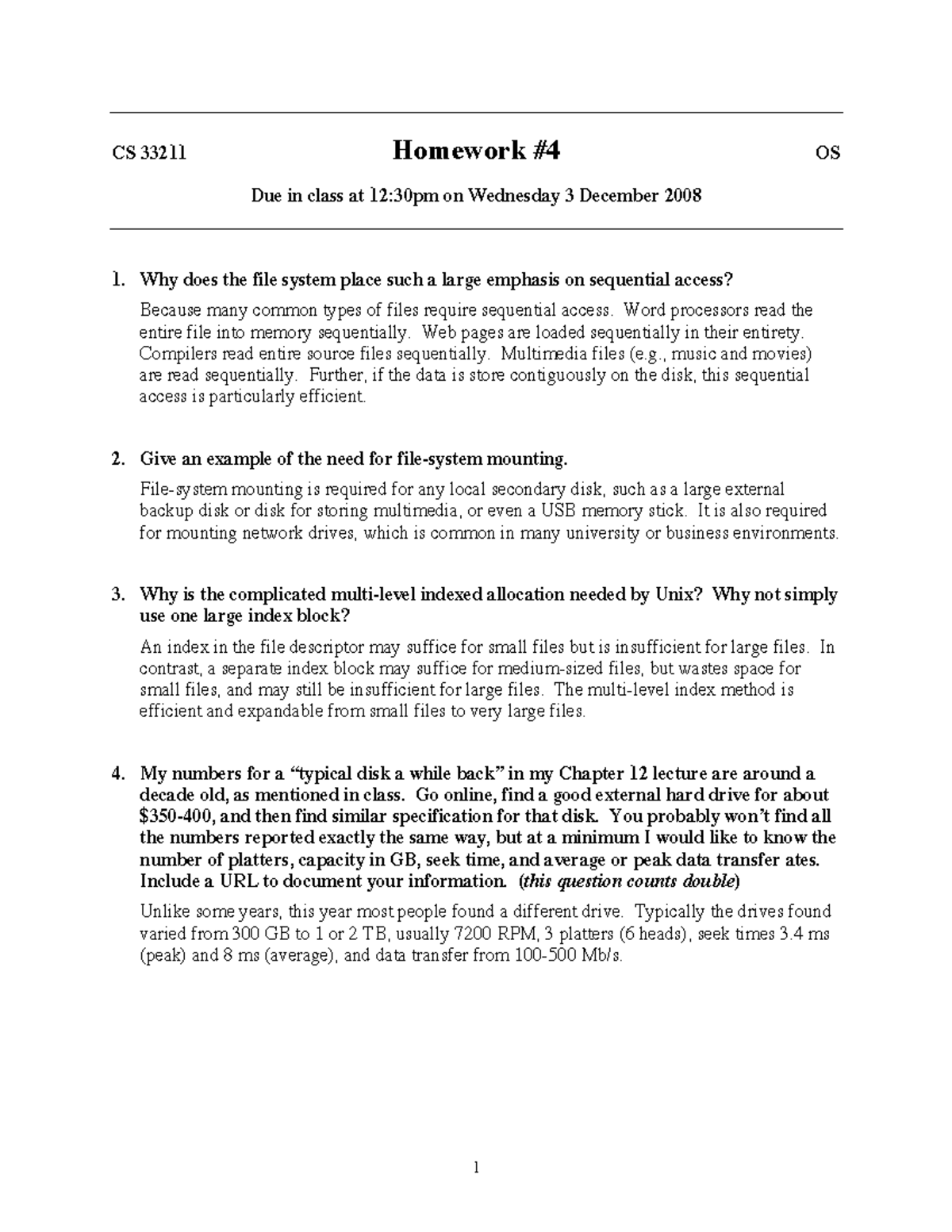 Seminar assignments - Homework 4 solutions - CS 33211 Homework OS Due in class at 12:30pm on ...