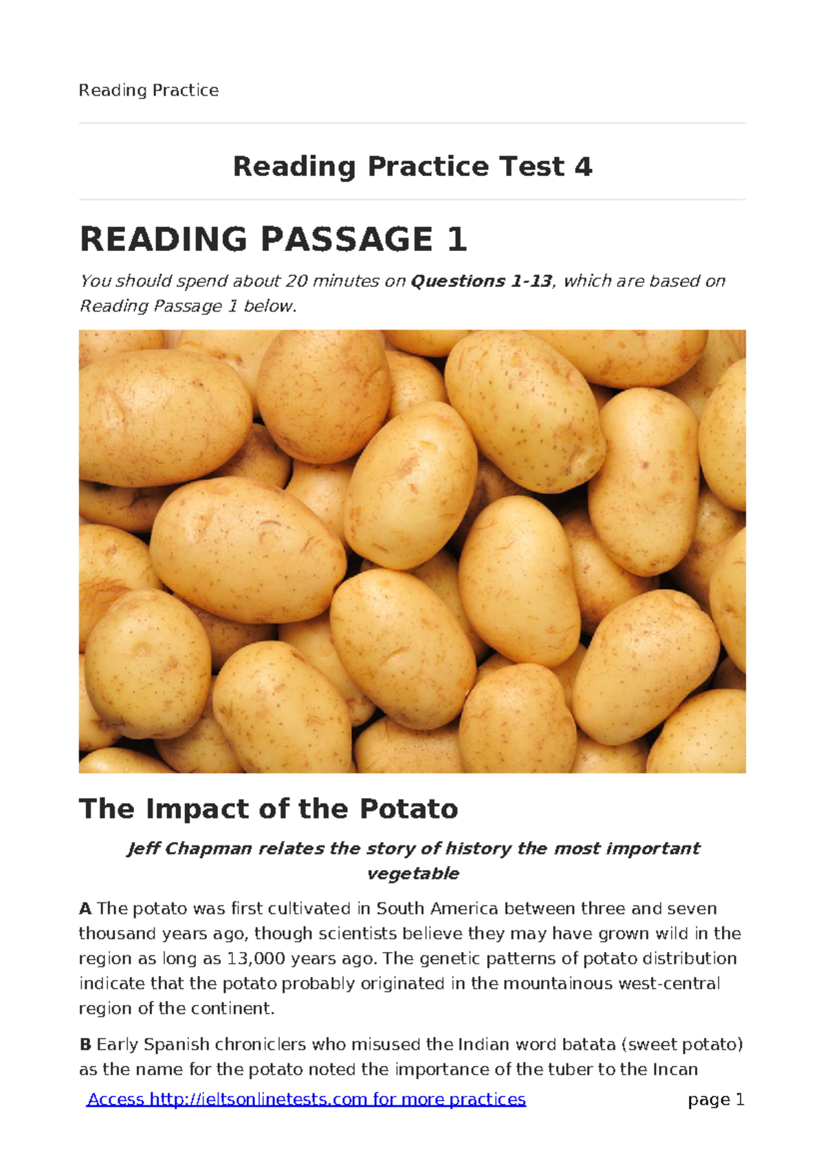 Readingpracticetest 4-v5-524 - Reading Practice READING PASSAGE 1 You ...