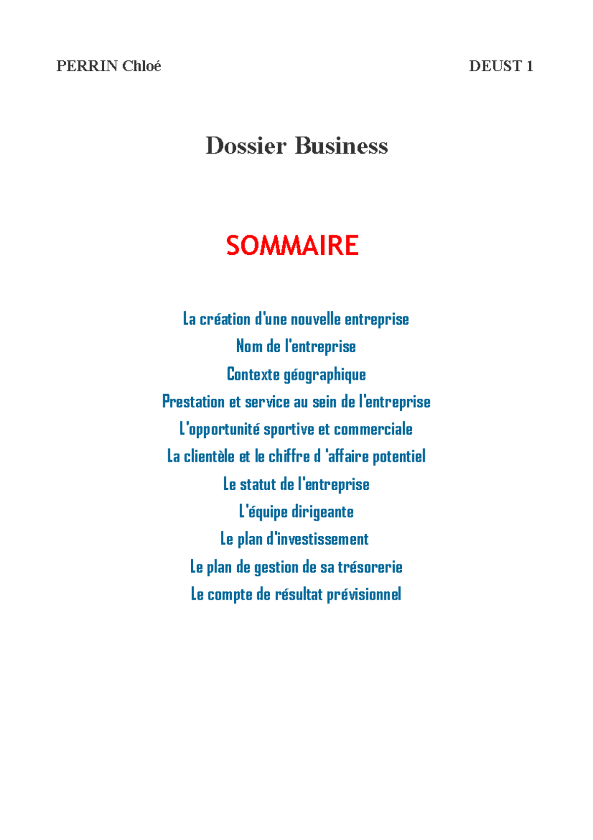 Dossier Business d'Entreprise - PERRIN Chloé DEUST 1 Dossier Business ...