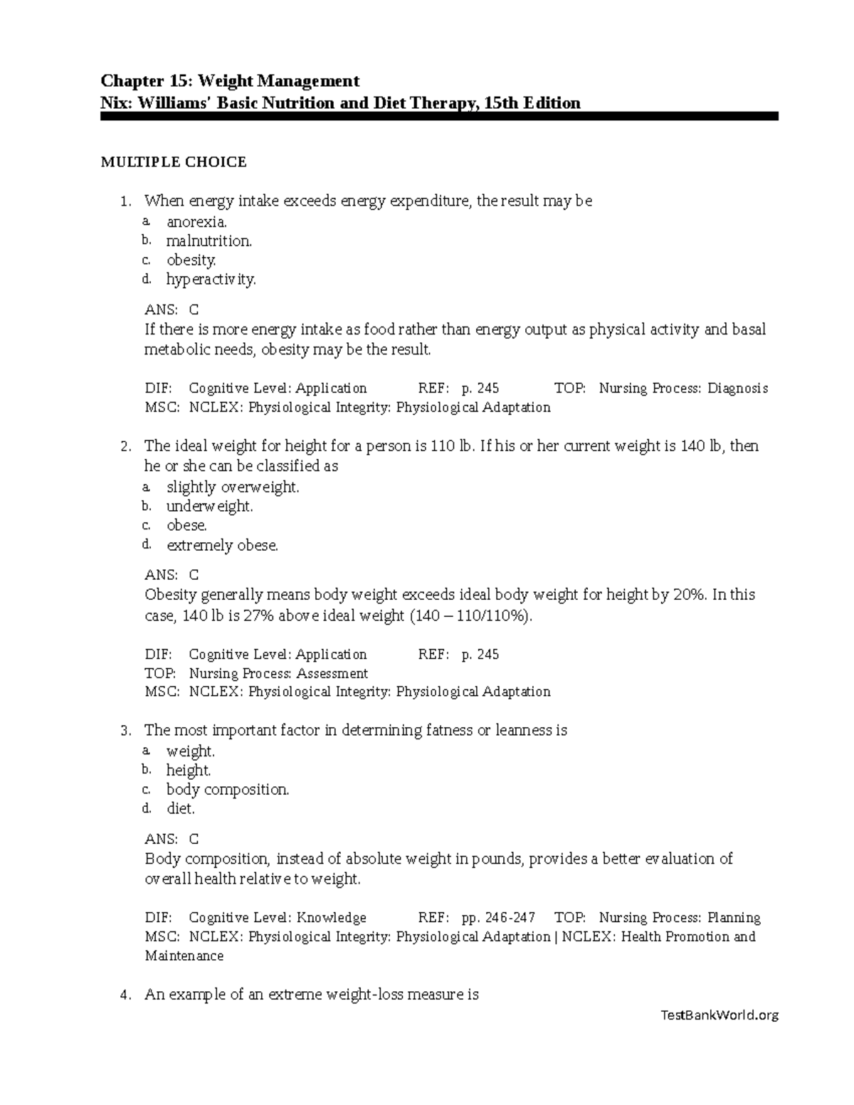 C15 - nutrition - Chapter 15: Weight Management Nix: Williams' Basic ...