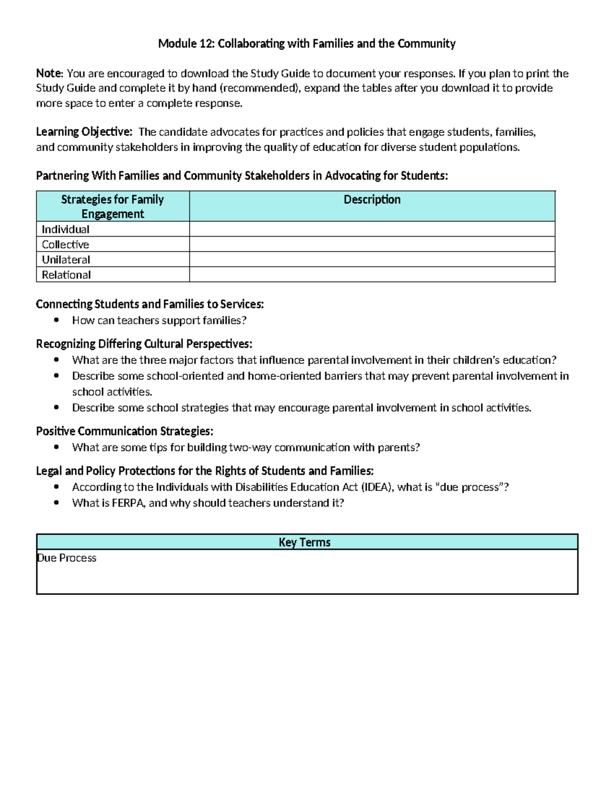 D096 d169 m12 study guide - Module 12: Collaborating with Families and ...