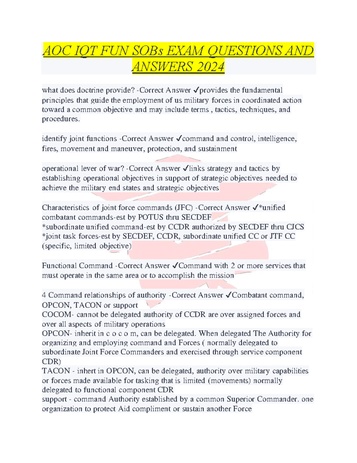 AOC IQT FUN SOBs EXAM Questions AND Answers 2024 - AOC IQT FUN SOBs ...