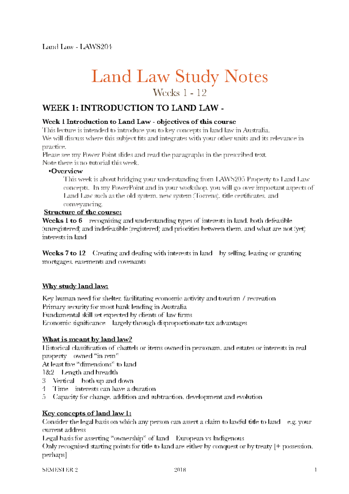 Study Notes - LAWS204 - simple and easy to learn - Land Law - LAWS204 ...