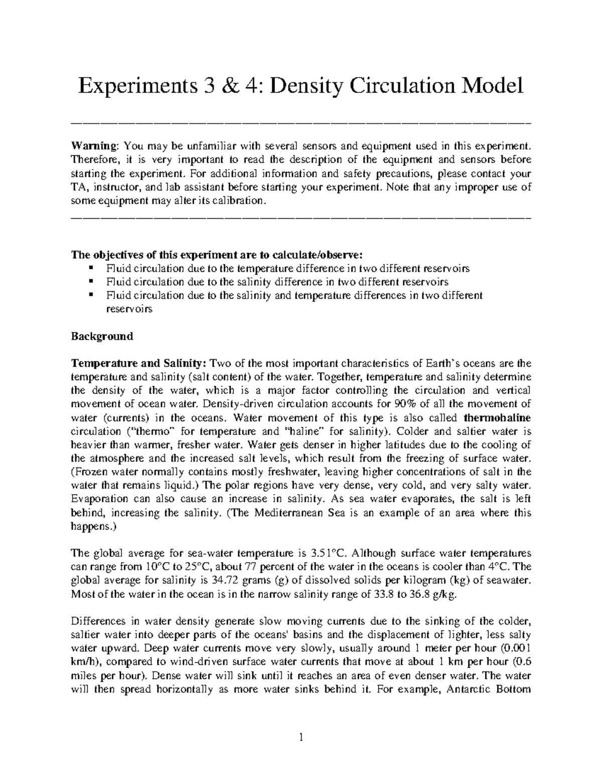 Expt 3 and 4 Density circulation experiment - Experiments 3 & 4: Density Circulation Model - Studocu