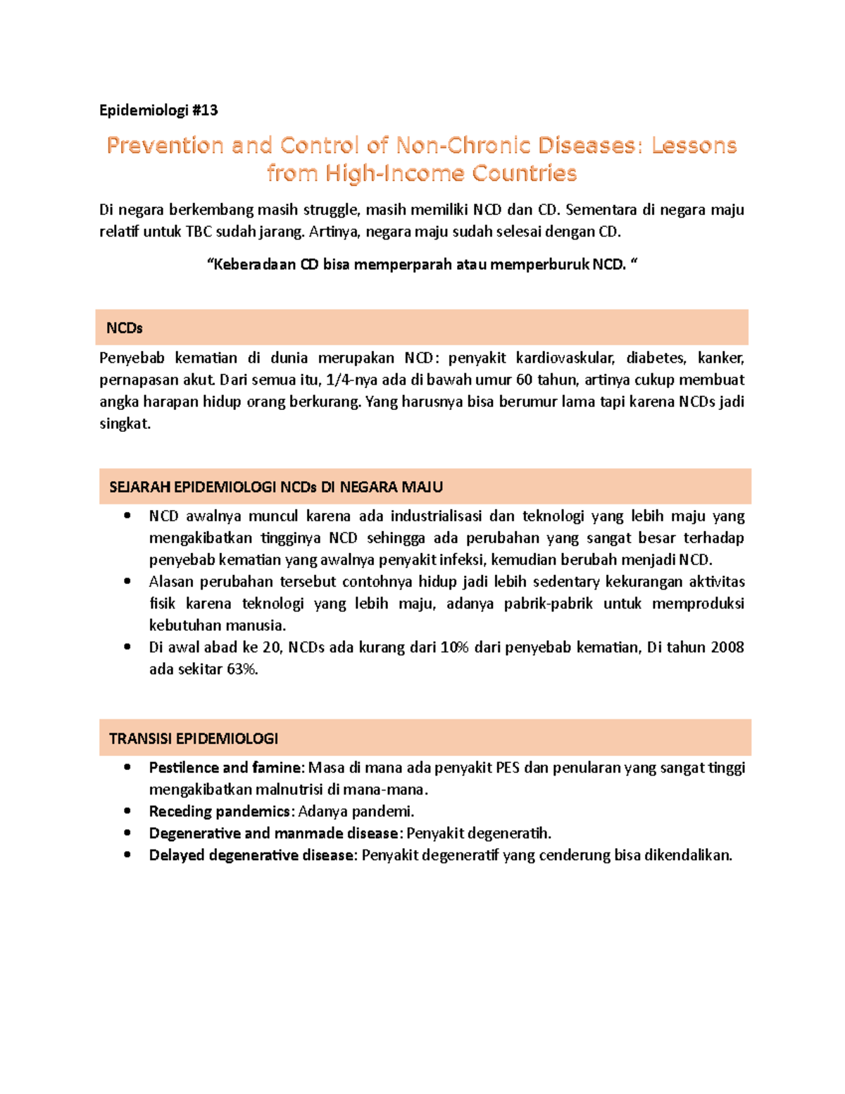 Epidemiologi 13 Prevention and Control of Non-Chronic Diseases Lessons ...
