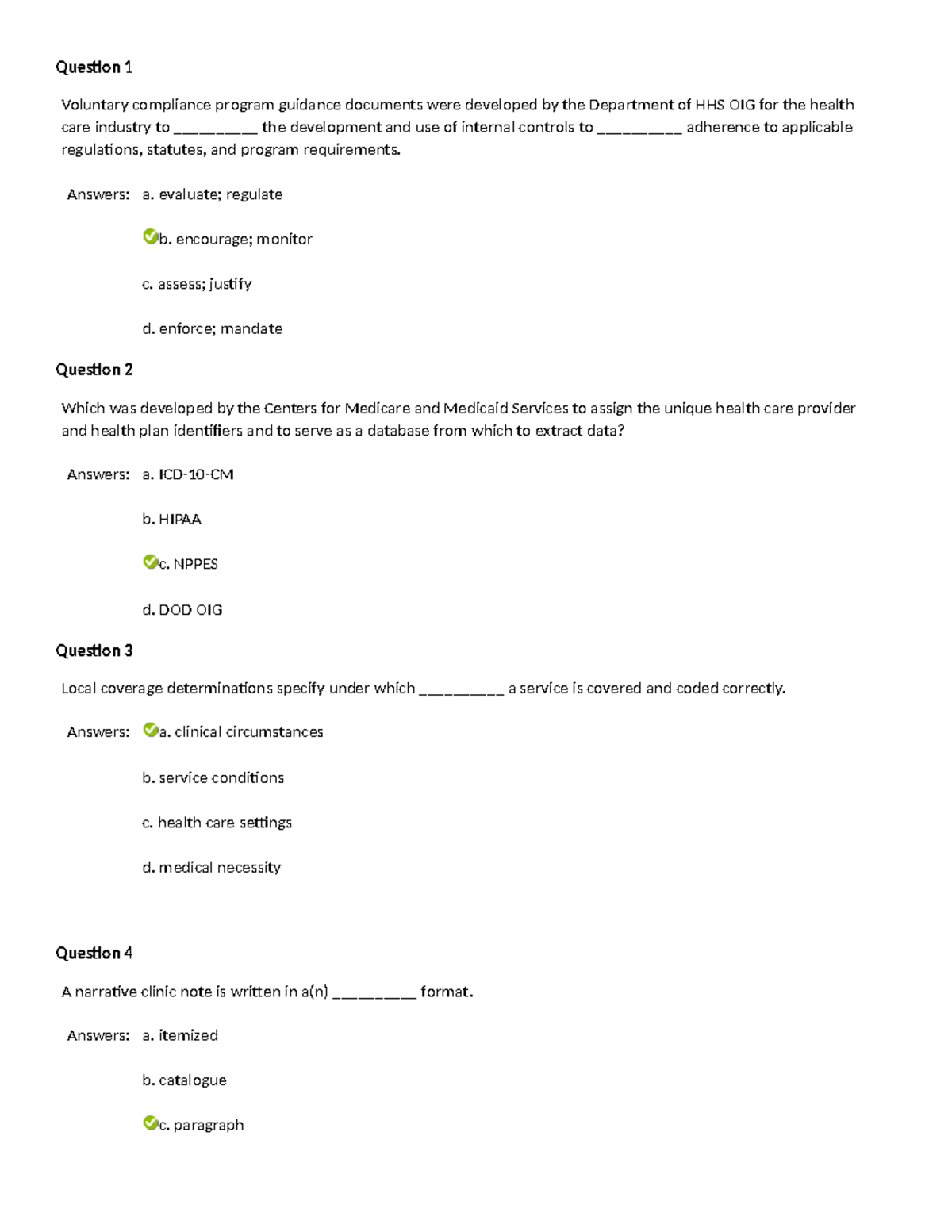 Module 4 Test - Question 1 Voluntary compliance program guidance ...