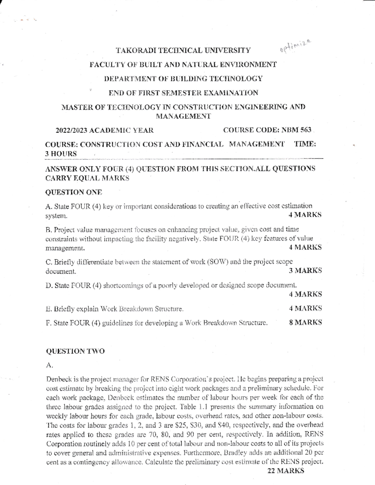 M. TECH. PASS Questions - TAKORADI TECHNICAL uNIvERSrry uu;itr"'.i ...