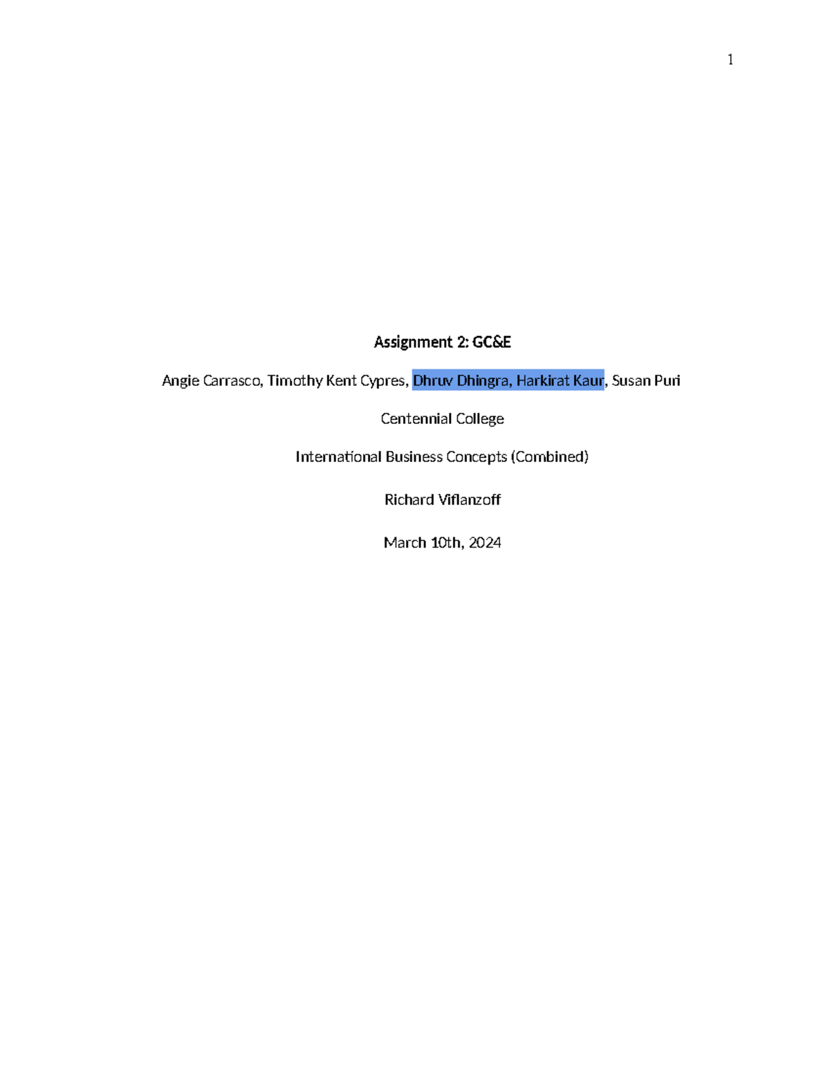 Assignment 2 GCE - Group 3 - Assignment 2: GC&E Angie Carrasco, Timothy ...