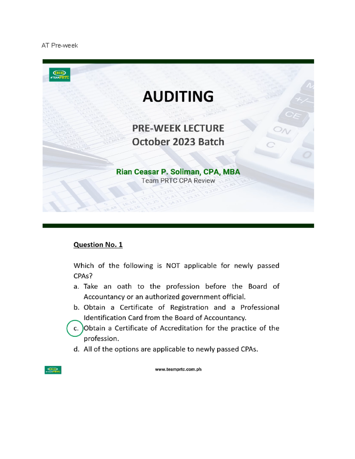 AT Pre-week - Aud Theo - Accountancy - AT Pre-week - Studocu