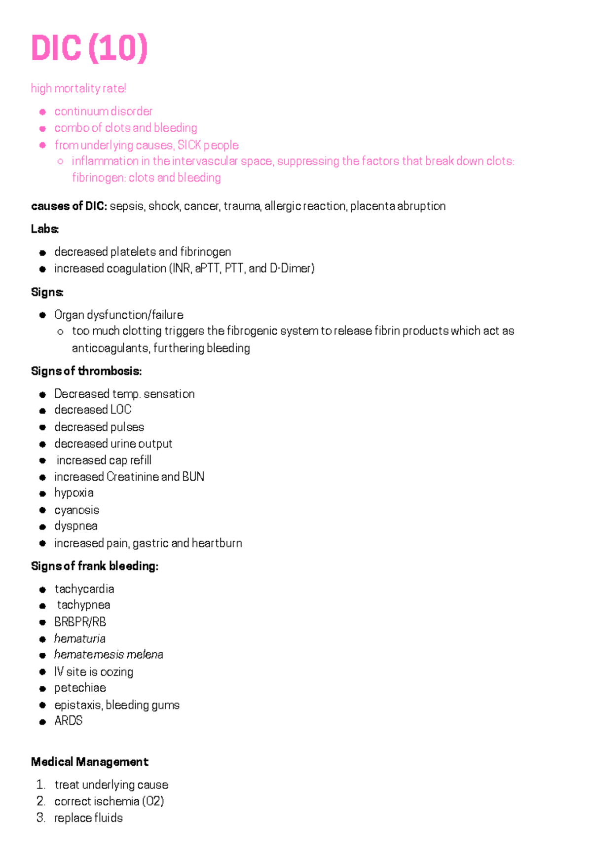 DIC - DIC lecture notes CJA EXAM 1 - DIC (10) high mortality rate ...