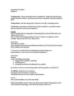 JOUR201 Chapter 7-8 Notes - J OURNALISM 201 N OTES C HAPTERS 7 AND 8 ...