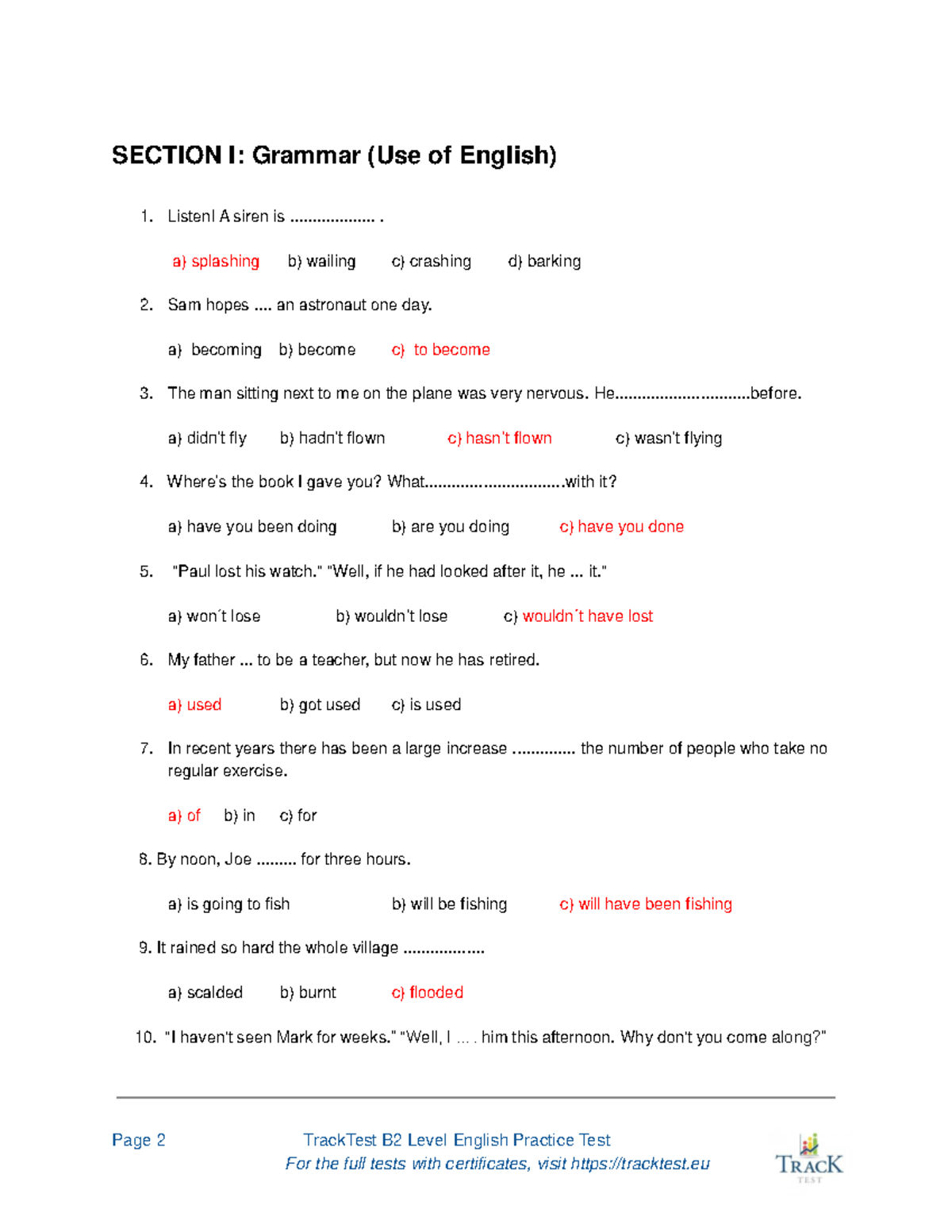 English Level Test 1 Test4 SECTION I Grammar U Se Of Engli Sh