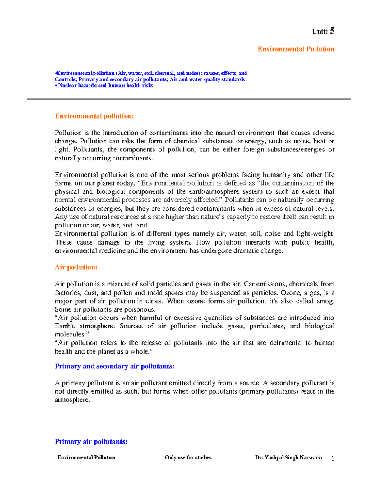 1587639123 Unit 5 Engllish - Unit: 5 Environmental Pollution ...