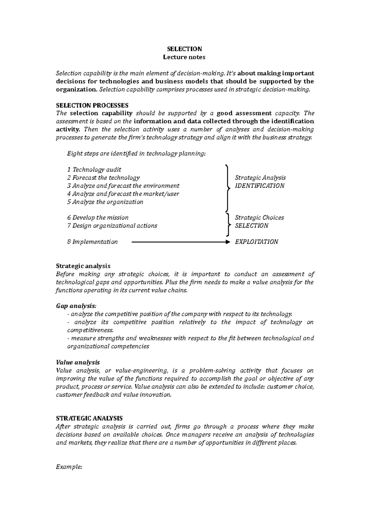Selection - SELECTION Lecture notes Selection capability is the main ...