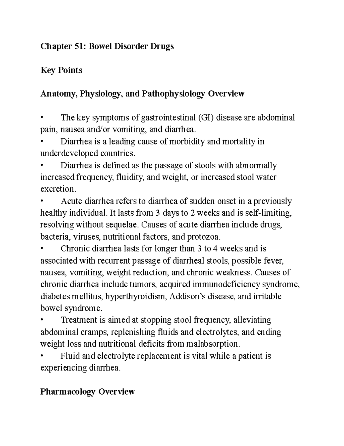 Chp 51 Key notes - Chapter 51: Bowel Disorder Drugs Key Points Anatomy ...
