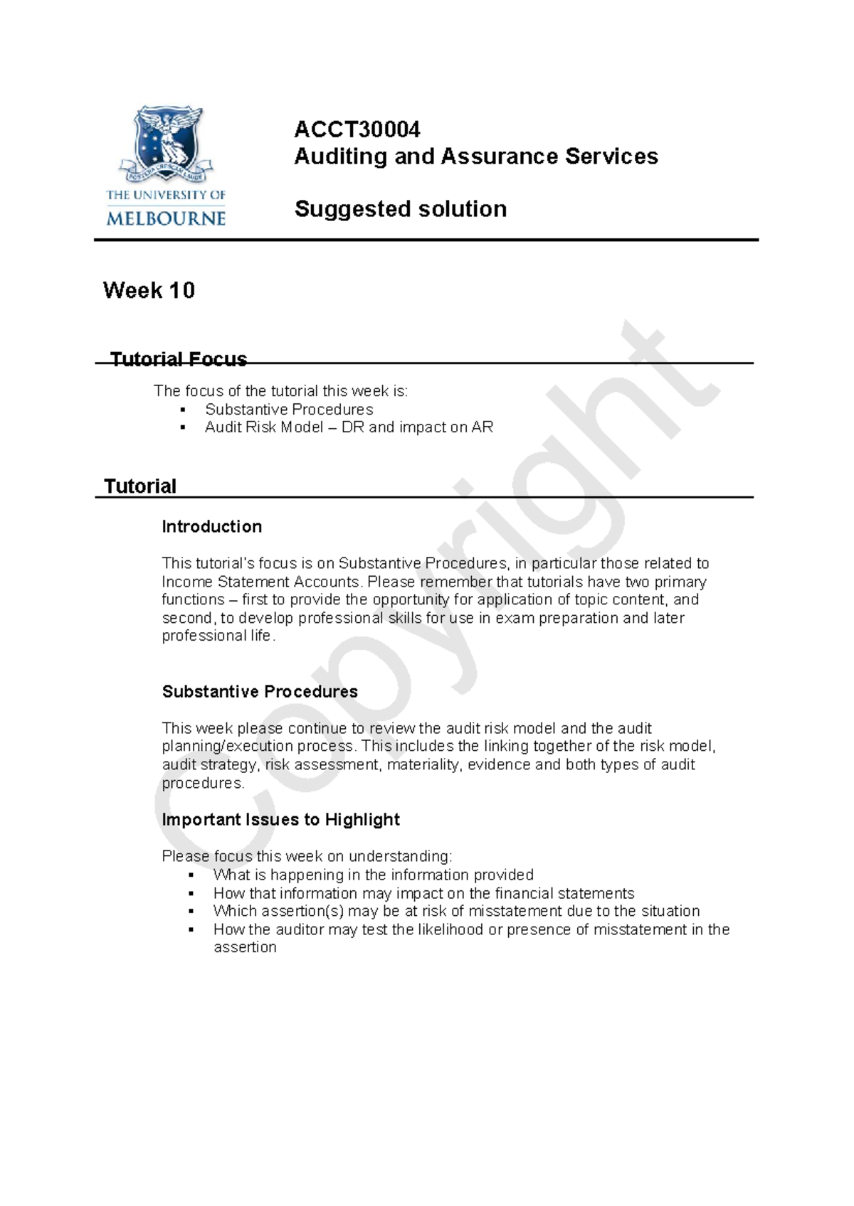 Tutorial 9 Shady OAKS Suggested Solution - ACCT Auditing and Assurance ...