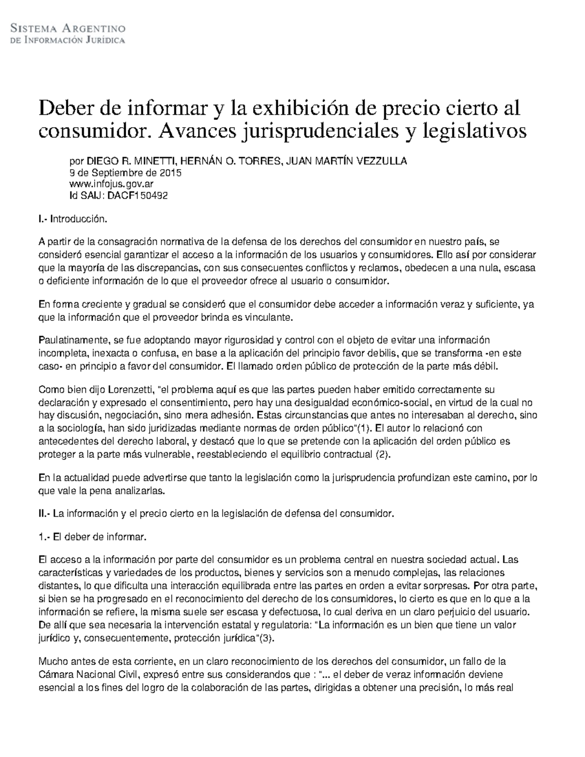 Deber de informar y la exhibición de precio cierto al consumidor ...