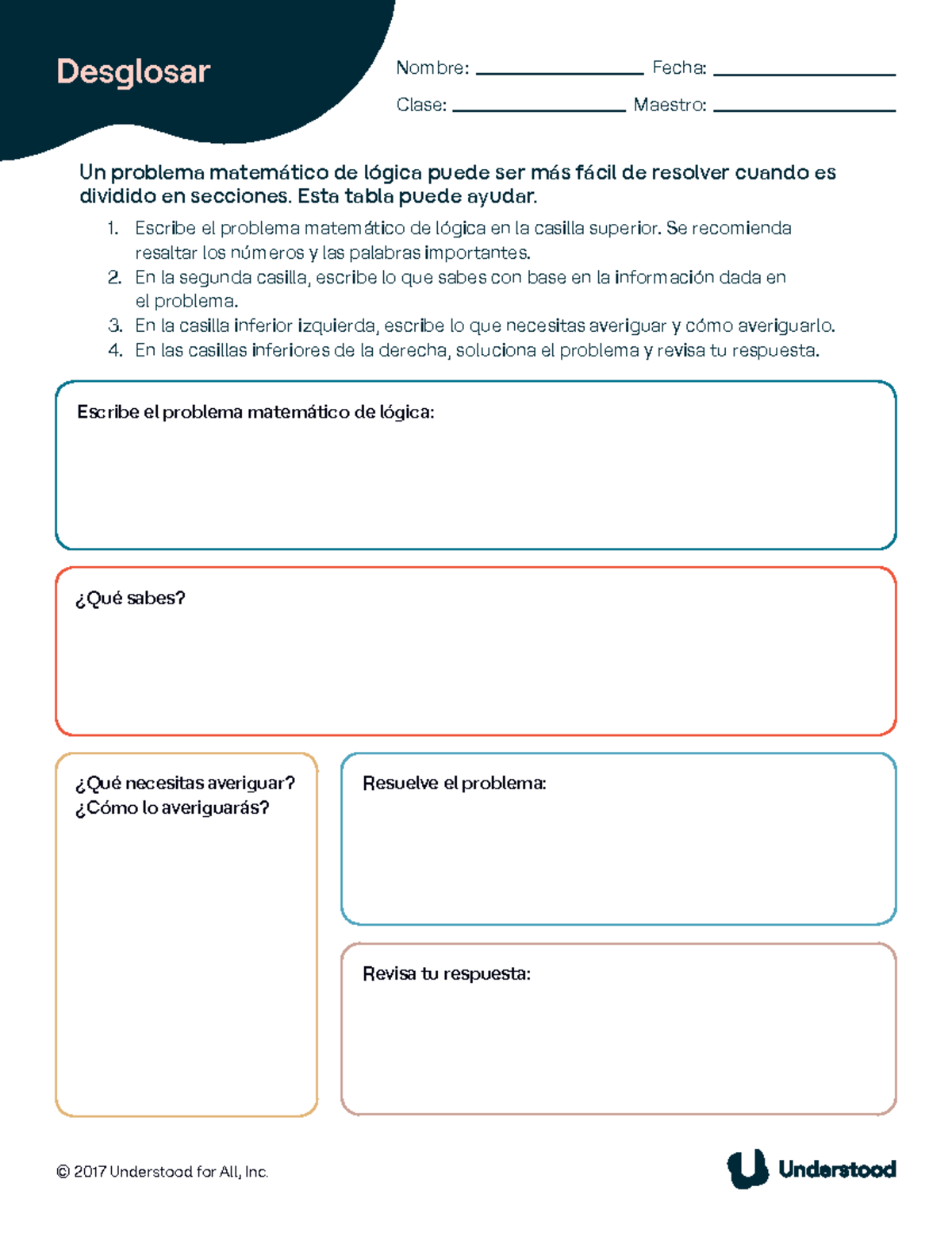 Desglosar Understood - Organizador grafico para matemática - Fecha ...