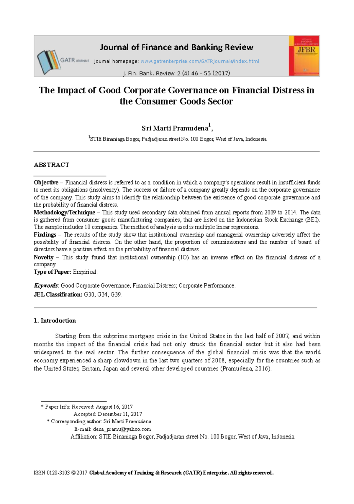 SSRN 3 - Journal of Finance and Banking Review Journal homepage: - Studocu